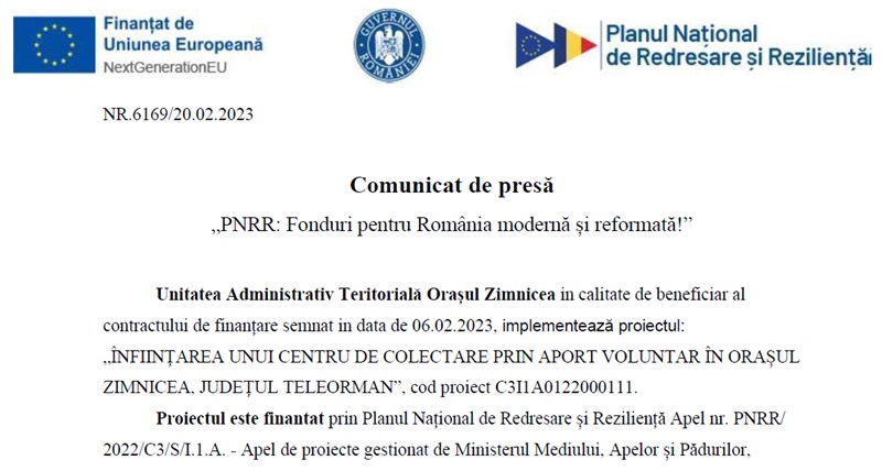 Comunicat de presă „PNRR: Fonduri pentru România modernă și reformată ...